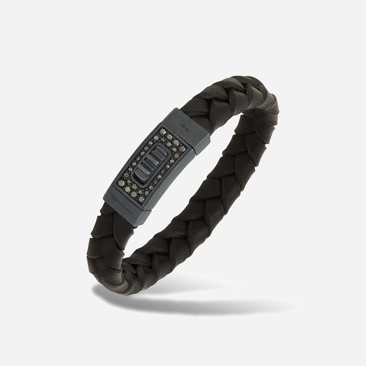 Gladiator Oxidized Silver Bracelet with Black Diamonds and Black Leather Marco Dal Maso en au