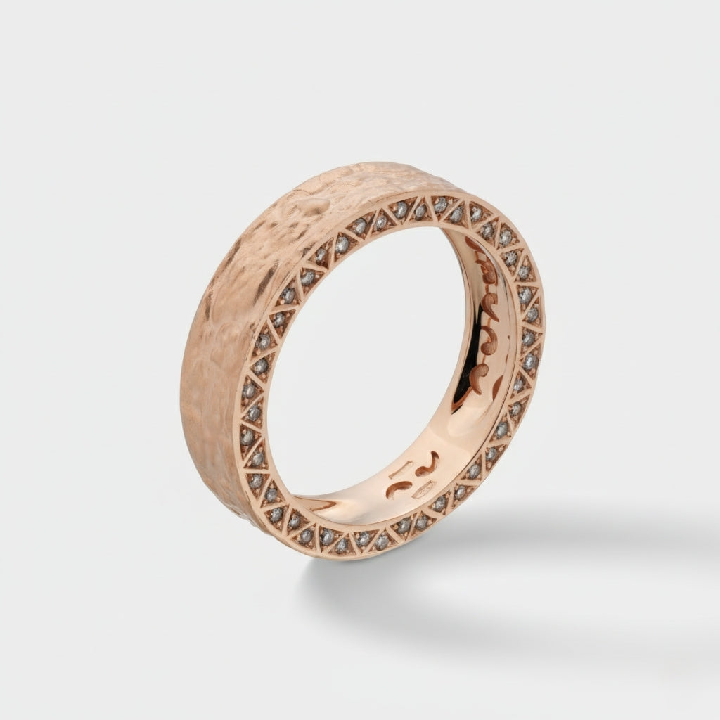 Manawa Pavé Edge 18K Rose Gold Ring with Side Champagne Diamonds ...