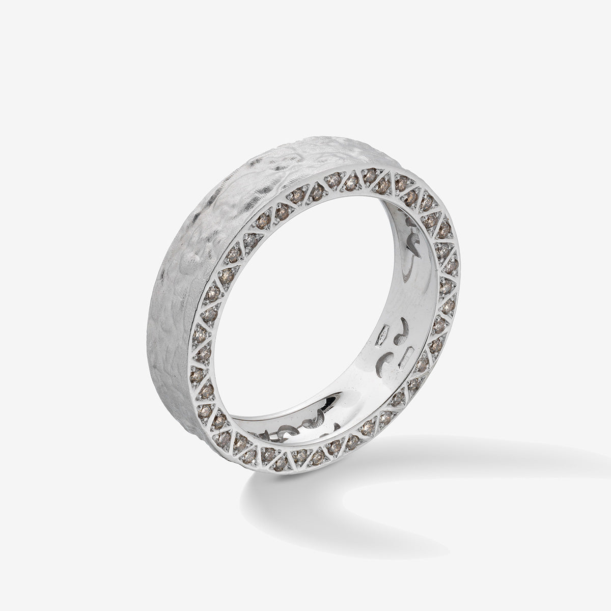 Manawa Pavé Edge 18K White Gold Ring with Side Champagne Diamonds ...