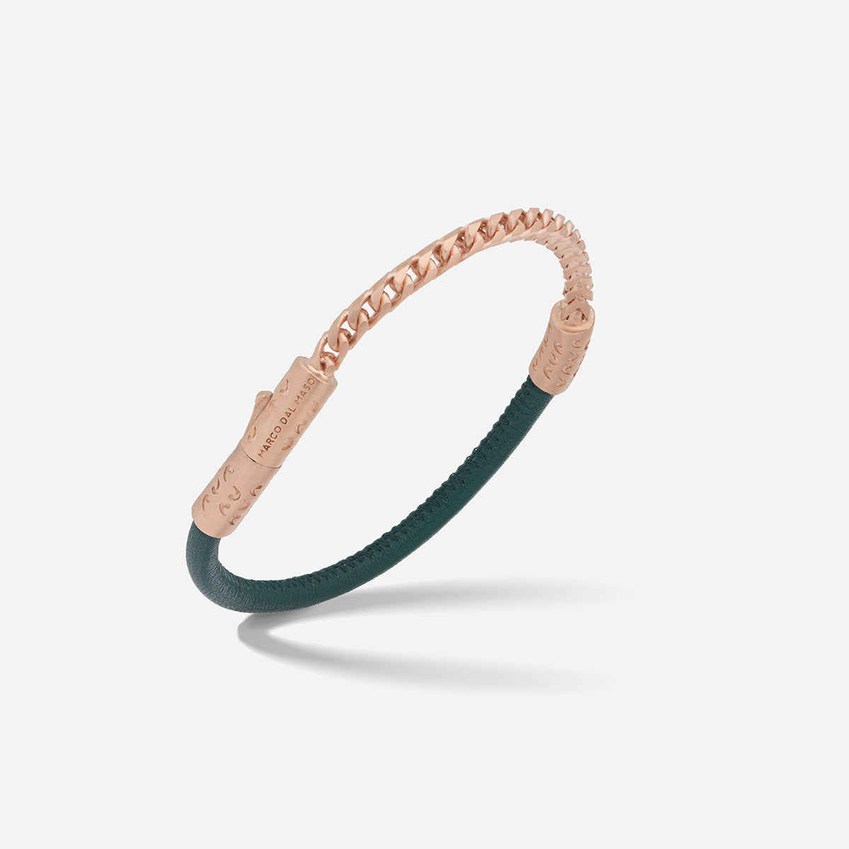 Lash 18K Rose Vermeil Chain and Green Smooth Leather Bracelet | Marco ...