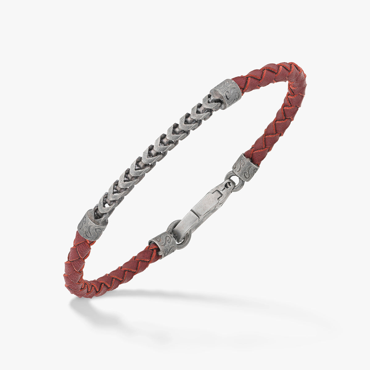 Lash Curve Chain and Red Leather Bracelet in Oxidized Silver | Marco ...