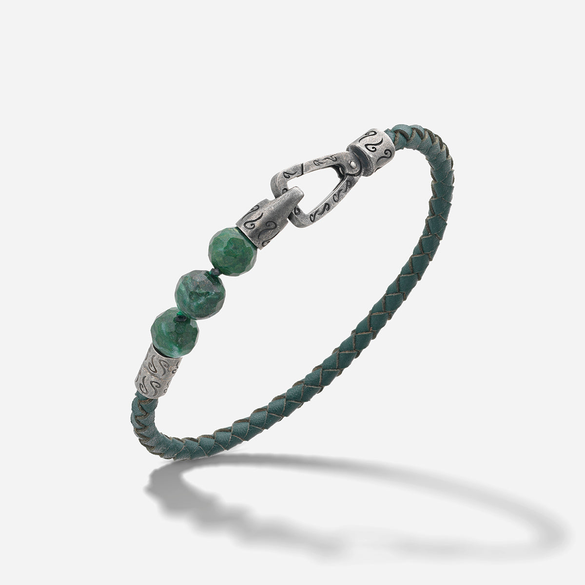 Lash Faceted Jadeite Beads with Green Leather Bracelet | Marco Dal Maso
