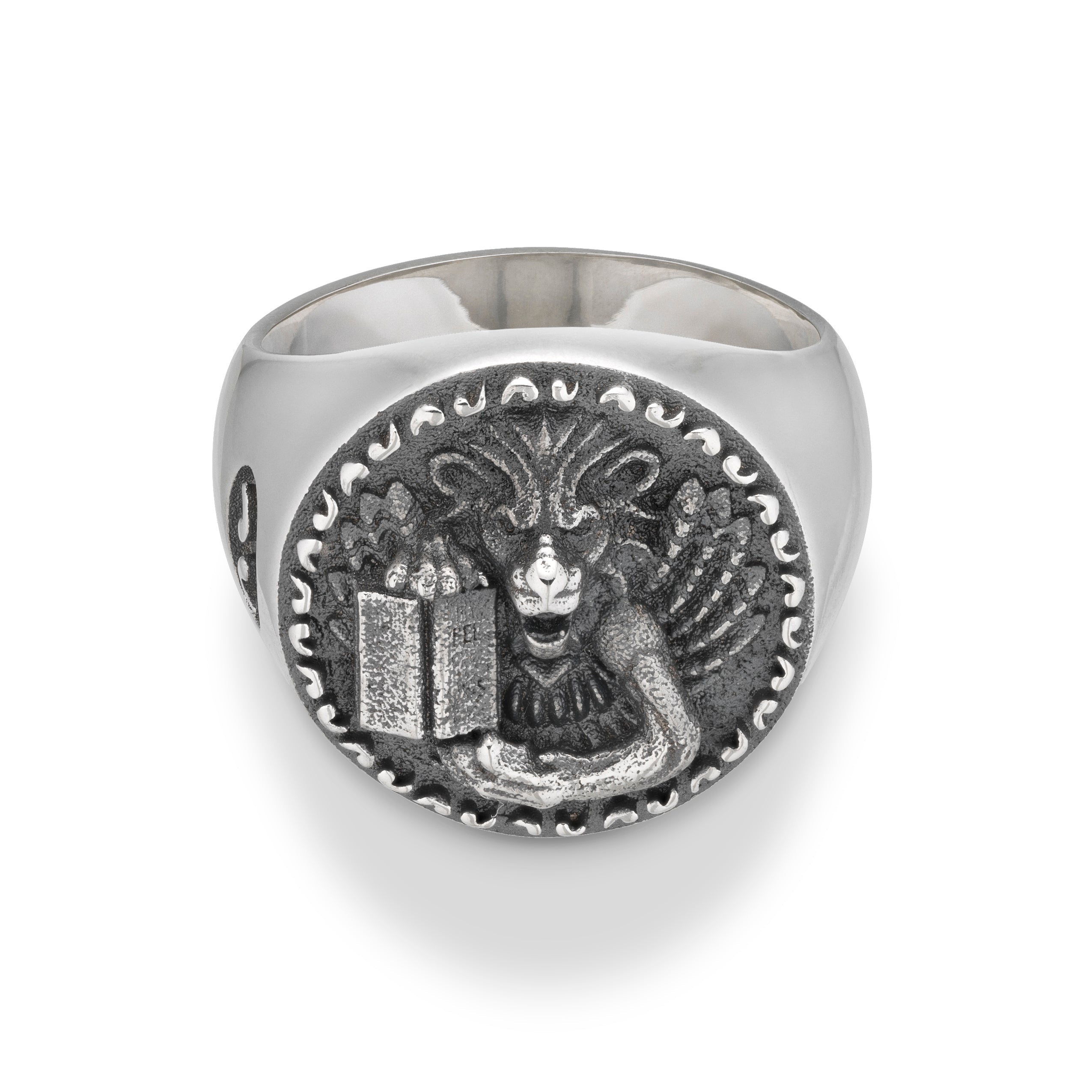 Moneta Leon in Moeca Oxidized & Polished Silver Signet Ring | Marco Dal ...